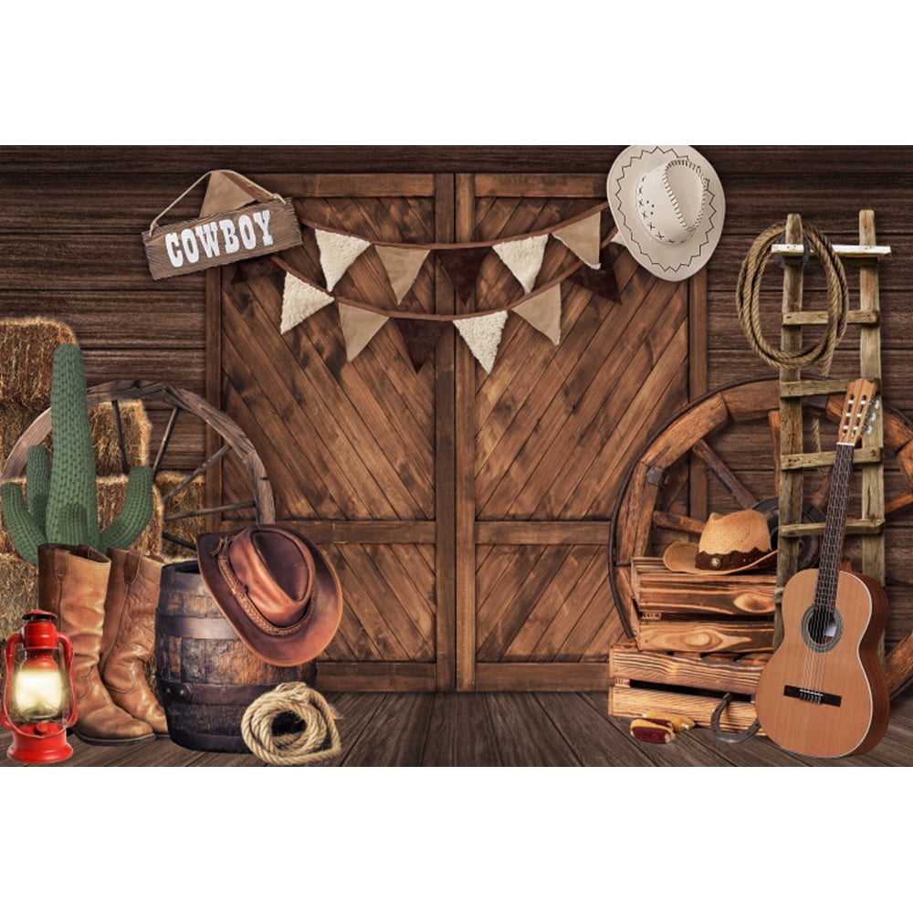 Western Cowboy Baby Birthday Backdrop Farm Saloon Barn Horse USA ...