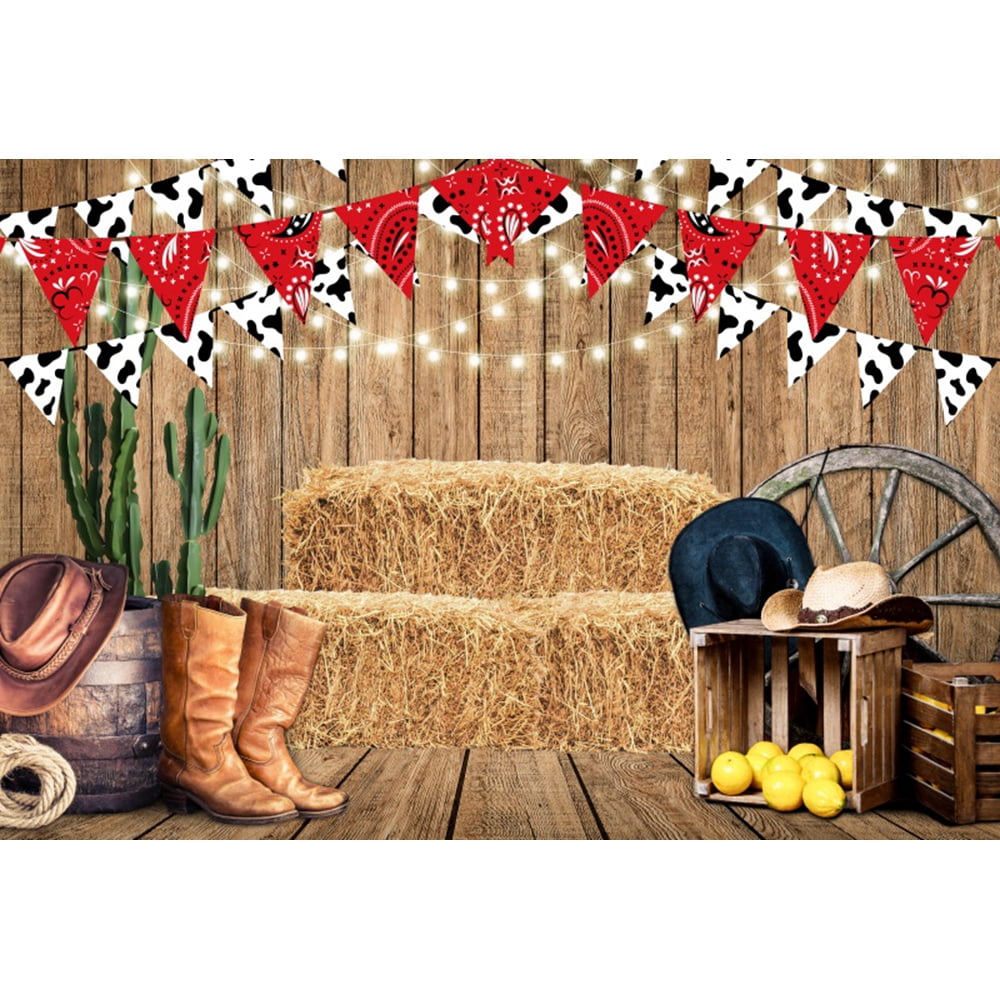 Western Cowboy Baby Birthday Backdrop Farm Saloon Barn Horse USA ...
