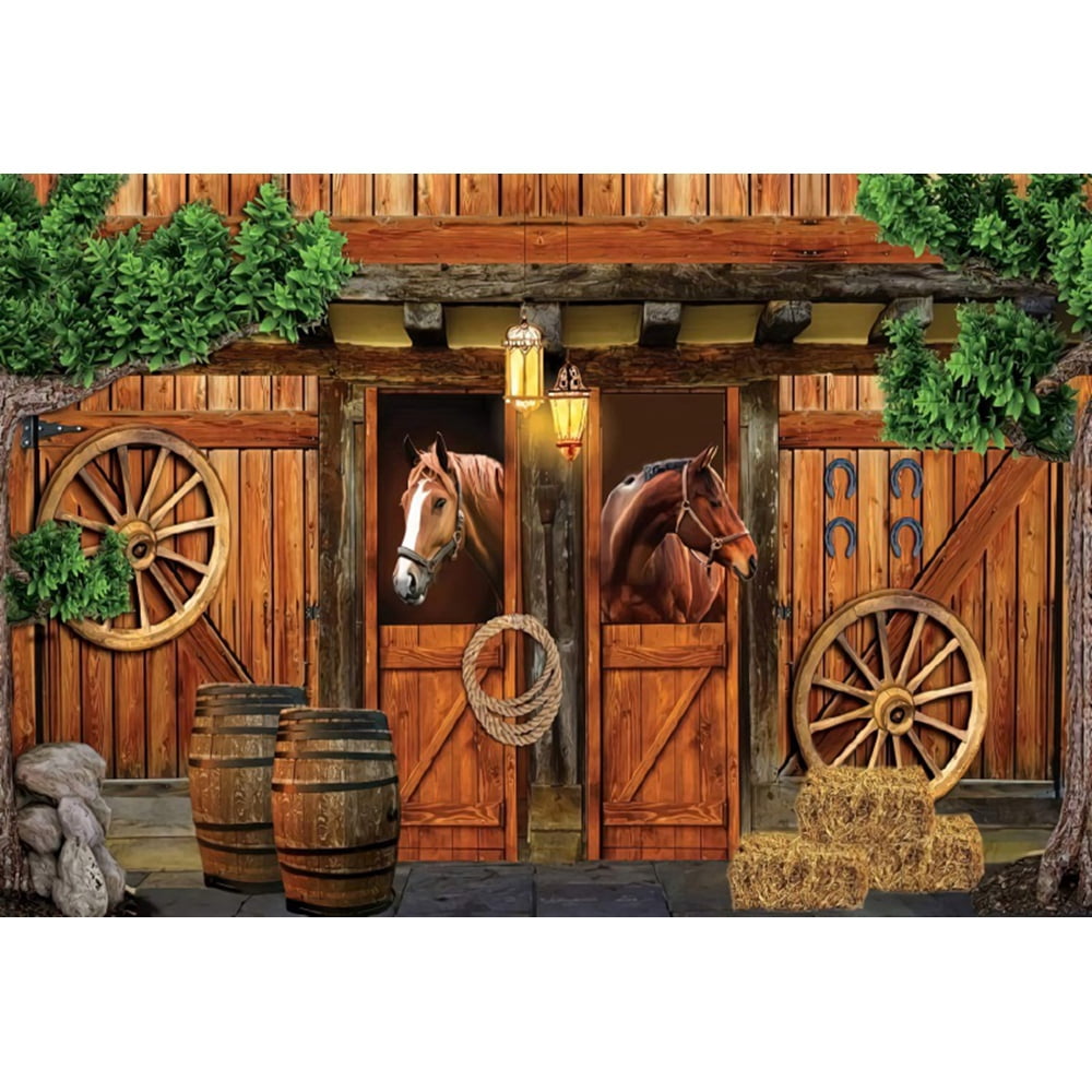 Western Cowboy Baby Birthday Backdrop Farm Saloon Barn Horse USA ...