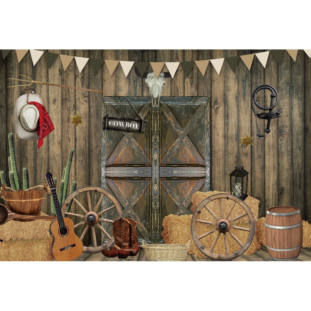 Western Cowboy Baby Birthday Backdrop Farm Saloon Barn Horse USA ...