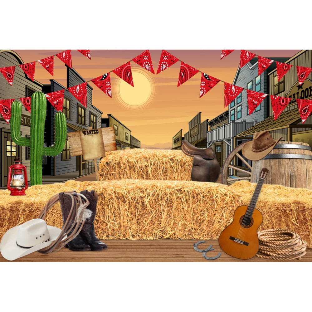 Western Cowboy Baby Birthday Backdrop Farm Saloon Barn Horse USA ...