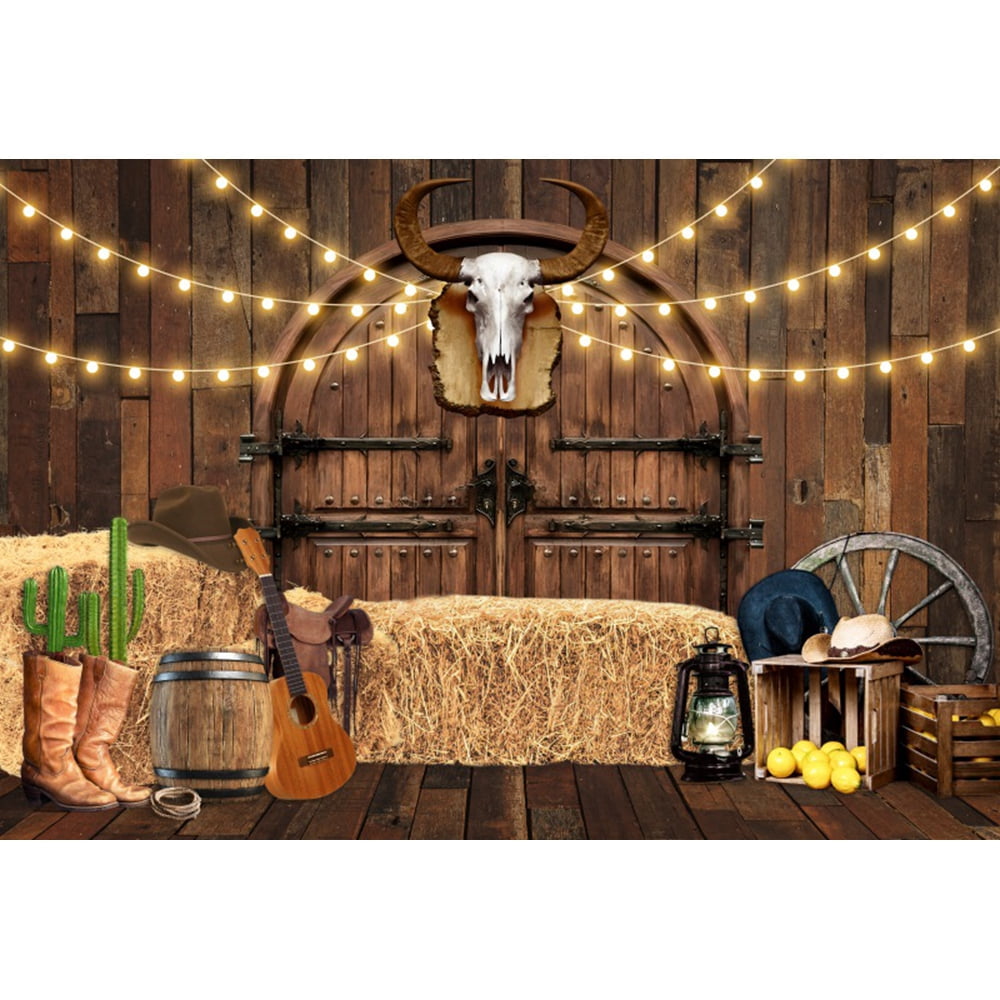 Western Cowboy Baby Birthday Backdrop Farm Saloon Barn Horse USA ...