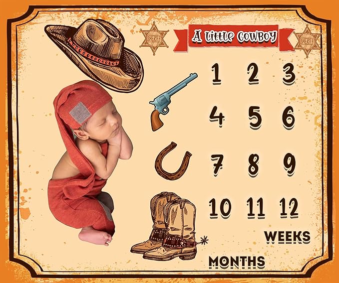 Western Cowboy Baby Monthly Milestone Blanket Country Leather Boots ...