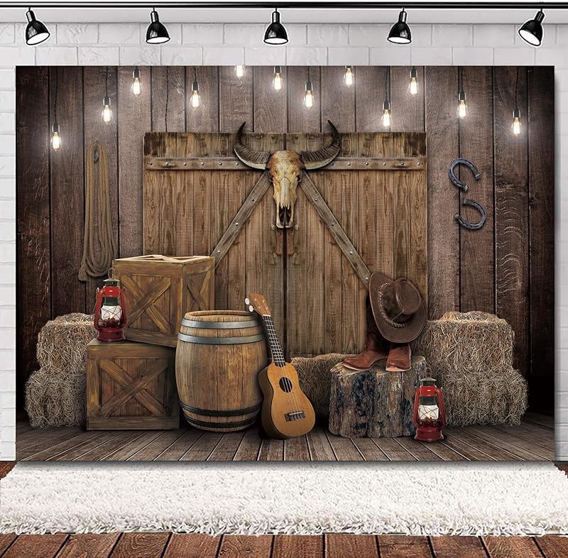Western Cowboy Backdrop 7Wx5H Rustic Barn Door Farmhouse Wooden Stable ...