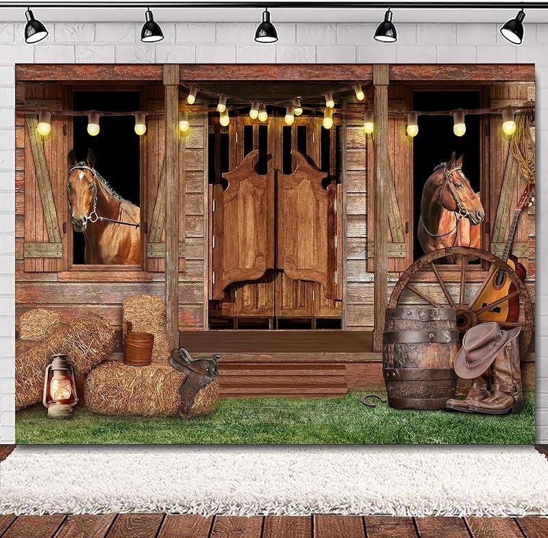 Western Cowboy Backdrop 7Wx5H Rustic Barn Door Farmhouse Wooden Stable ...