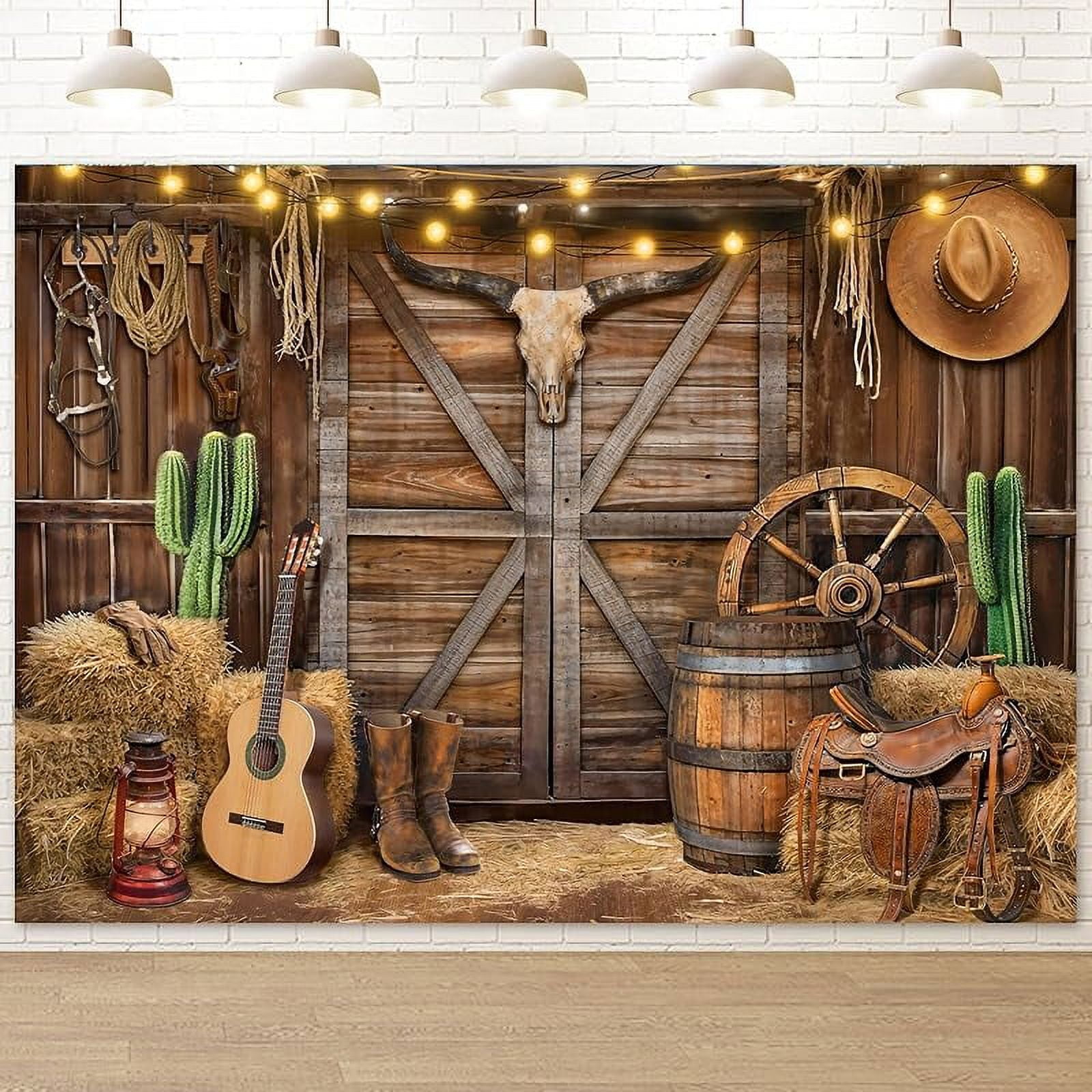 Western Cowboy Backdrop Banner, Wild West Rustic Wooden Barn House ...
