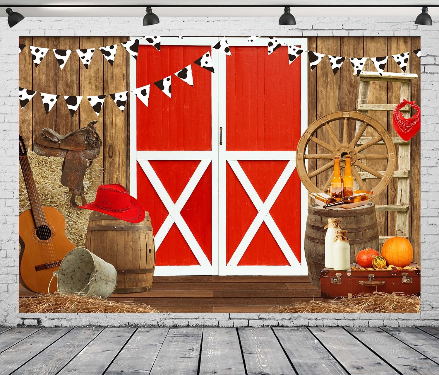 Western Cowboy Backdrop Red Barn Door Farm Red Cowboy Hat Pumpkin ...