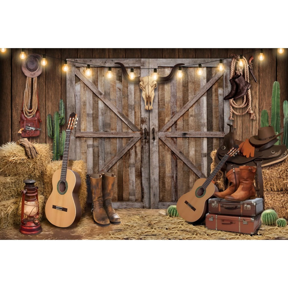 Western Cowboy Backdrop Rustic Wooden House Barn Door Photography ...