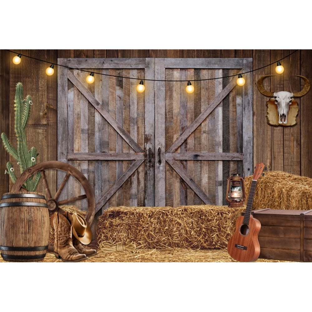 Western Cowboy Backdrop Rustic Wooden House Barn Door Photography ...
