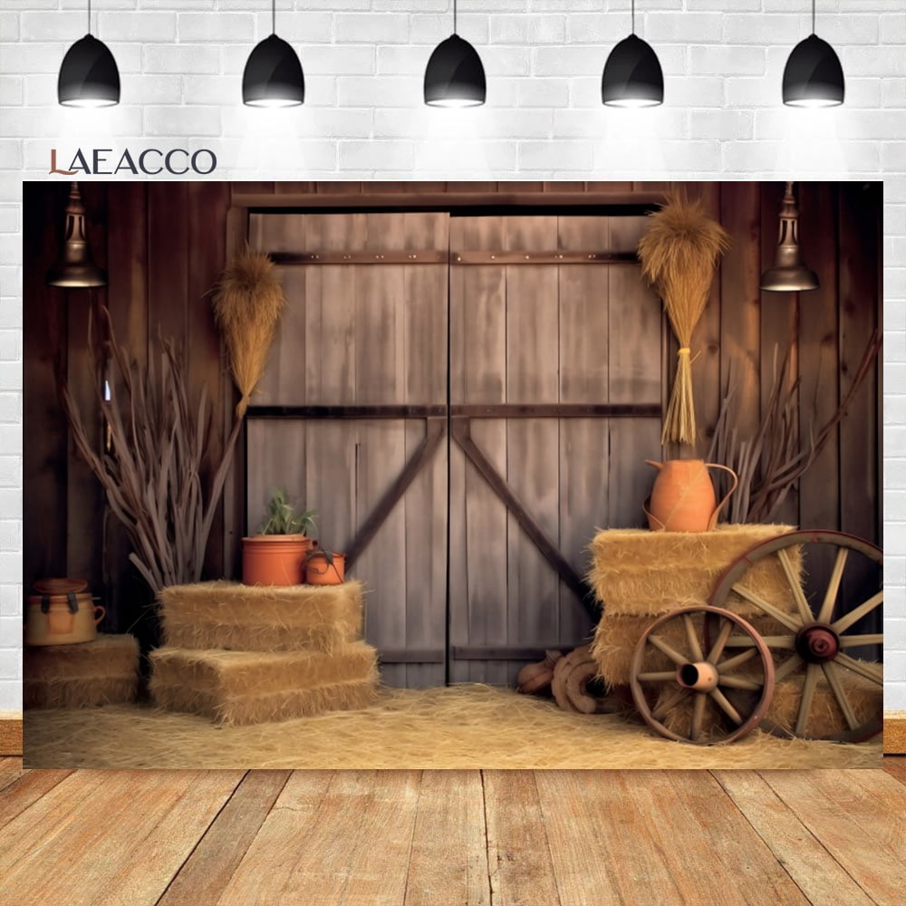 Western Cowboy Backdrop Vintage Farmhouse Wood Barn Door Field Wheels ...