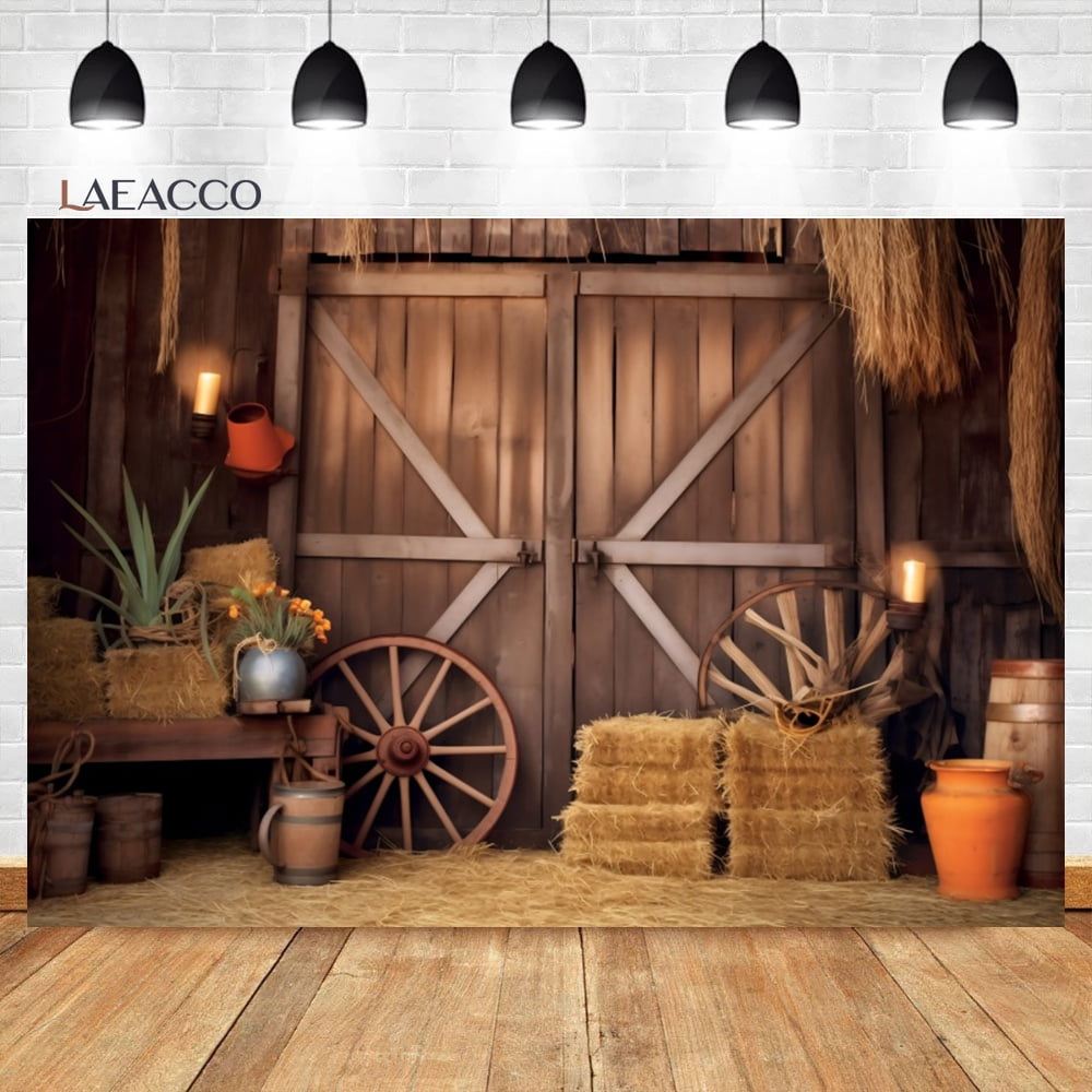 Western Cowboy Backdrop Vintage Farmhouse Wood Barn Door Field Wheels ...
