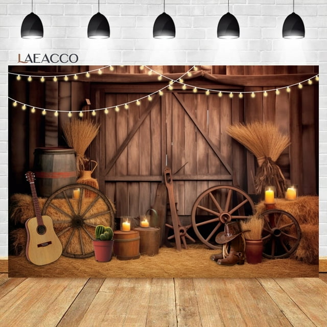 Western Cowboy Backdrop Vintage Farmhouse Wood Barn Door Field Wheels ...