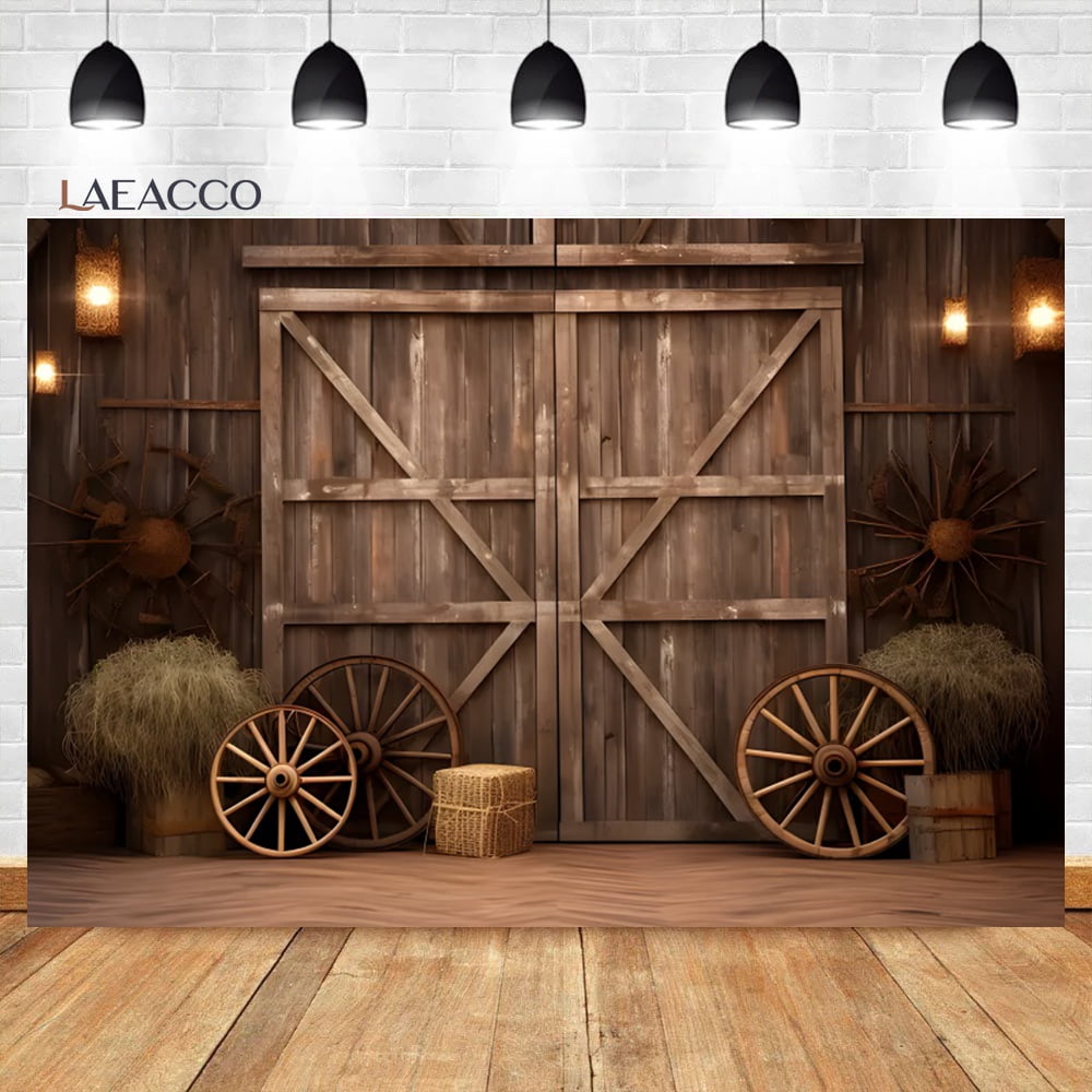 Western Cowboy Backdrop Vintage Farmhouse Wood Barn Door Field Wheels ...
