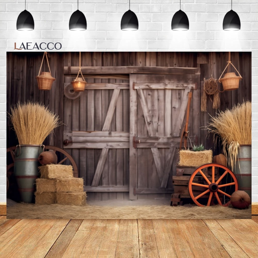 Western Cowboy Backdrop Vintage Farmhouse Wood Barn Door Field Wheels ...