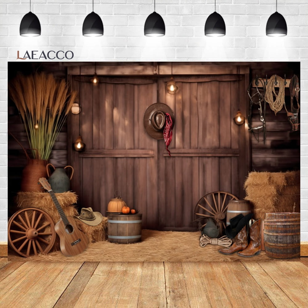 Western Cowboy Backdrop Vintage Farmhouse Wood Barn Door Field Wheels ...