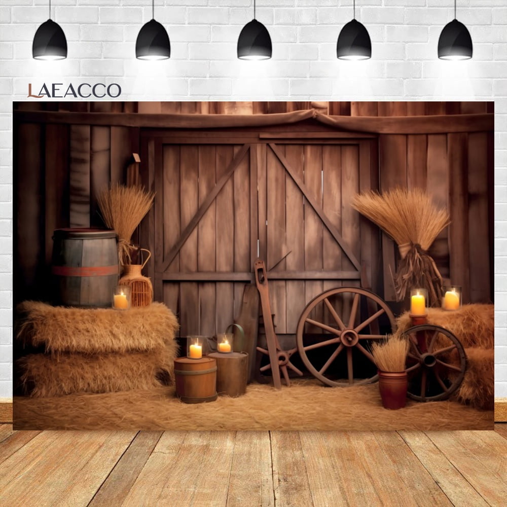 Western Cowboy Backdrop Vintage Farmhouse Wood Barn Door Field Wheels ...