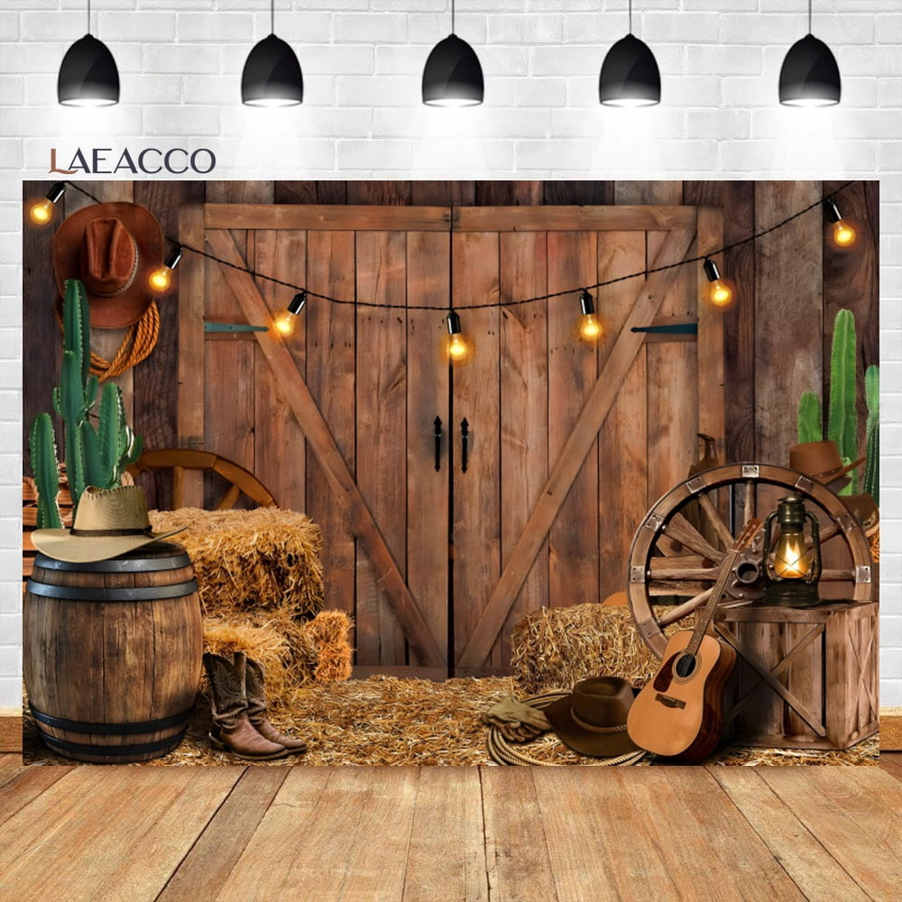 Western Cowboy Backdrop Vintage Wooden House Granary Barn Door Kids ...