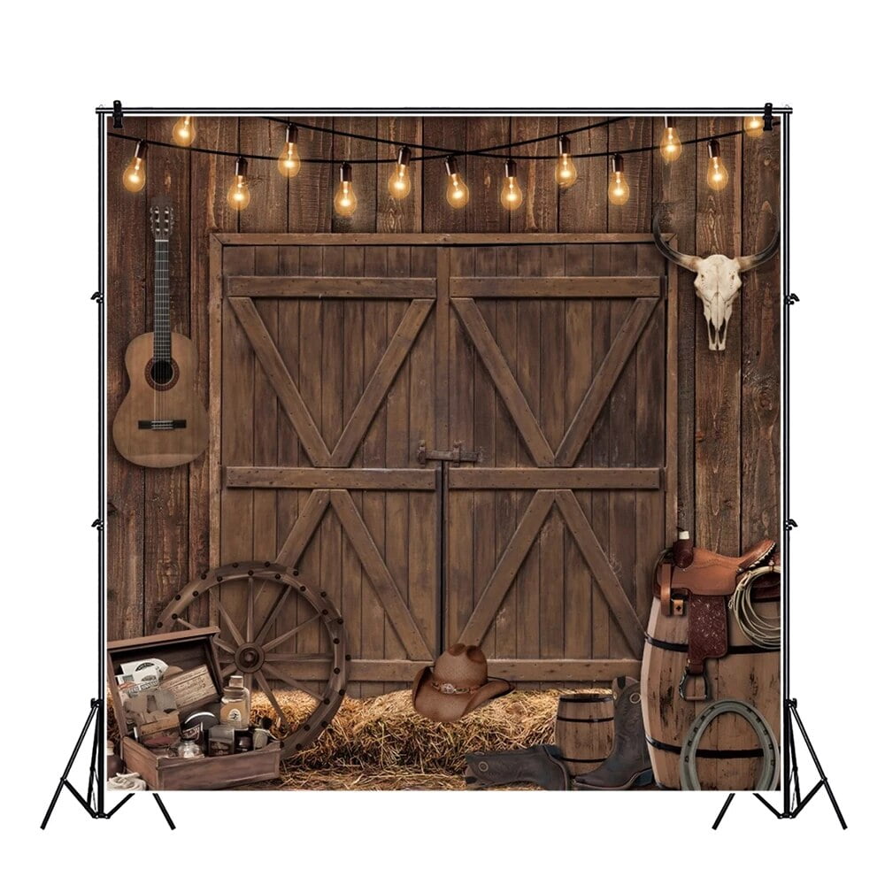 Western Cowboy Backdrop Western Rustic Log Cabin Door Barn Guitar Baby ...