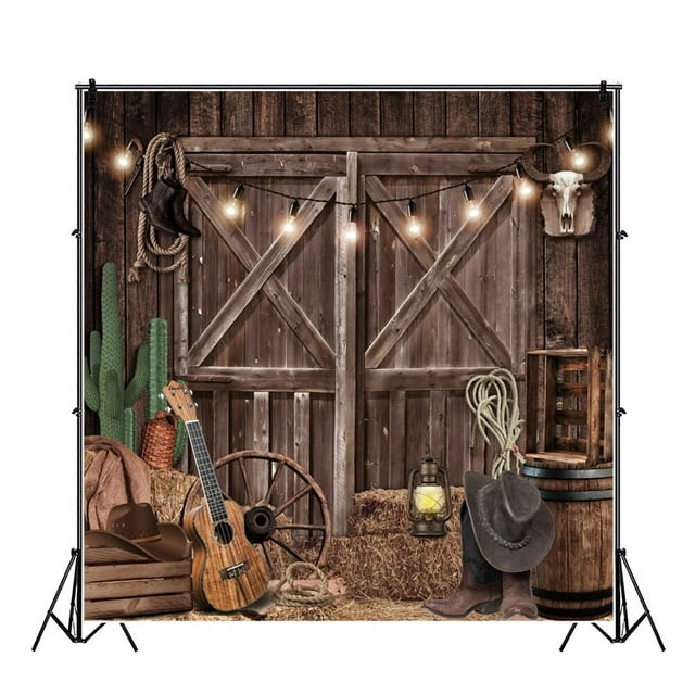 Western Cowboy Backdrop Western Rustic Log Cabin Door Barn Guitar Baby ...