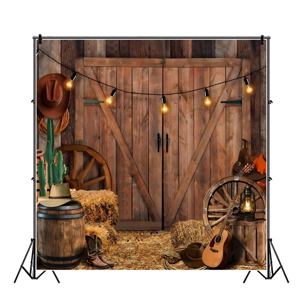Western Cowboy Backdrop Western Rustic Log Cabin Door Barn Guitar Baby ...