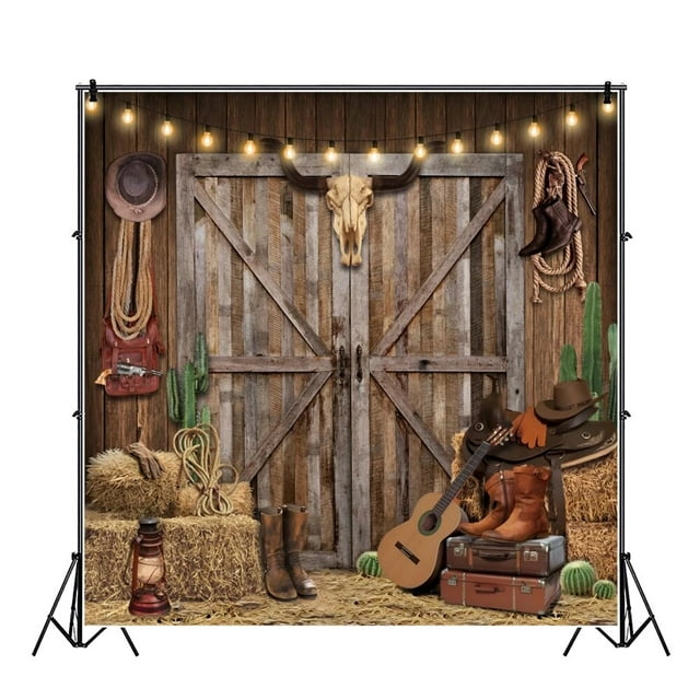 Western Cowboy Backdrop Western Rustic Log Cabin Door Barn Guitar Baby ...