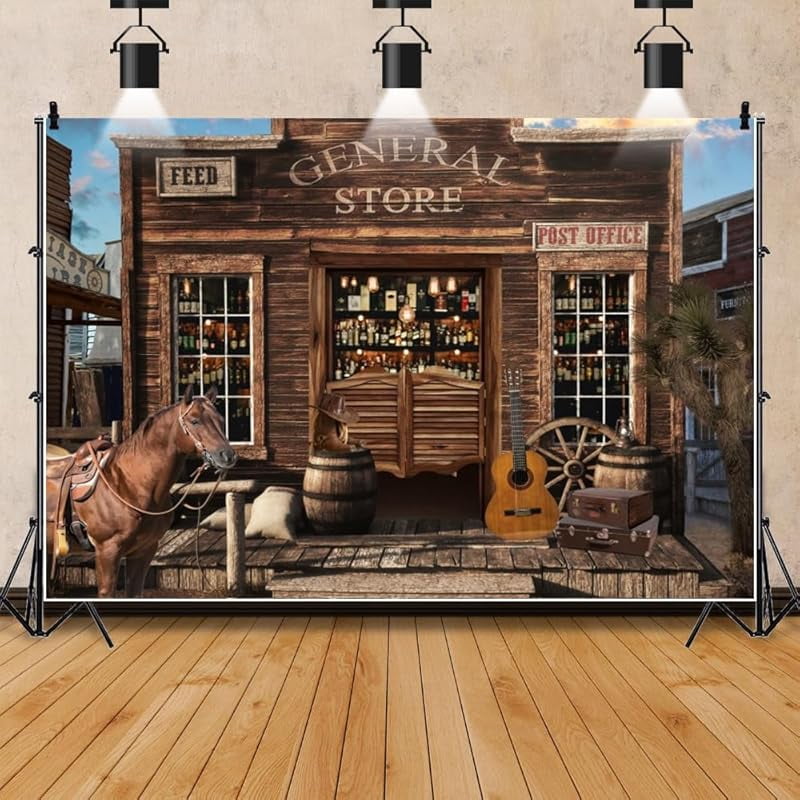 Western Cowboy Backdrop Wild West Horse General Store Feed Post Office ...