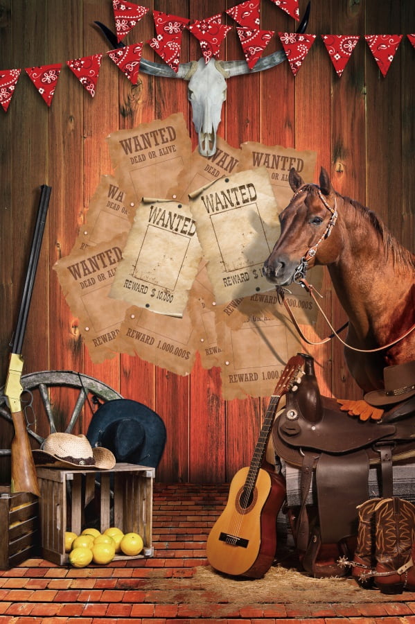 Western Cowboy Backdrop Wild West Rustic Wooden Board Horse Wheel ...