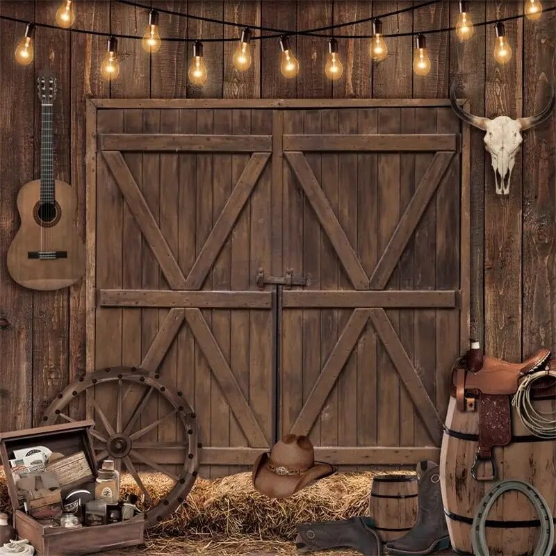 Western Cowboy Backdrop Wild West Vintage Wooden House Barn Door Cowboy ...