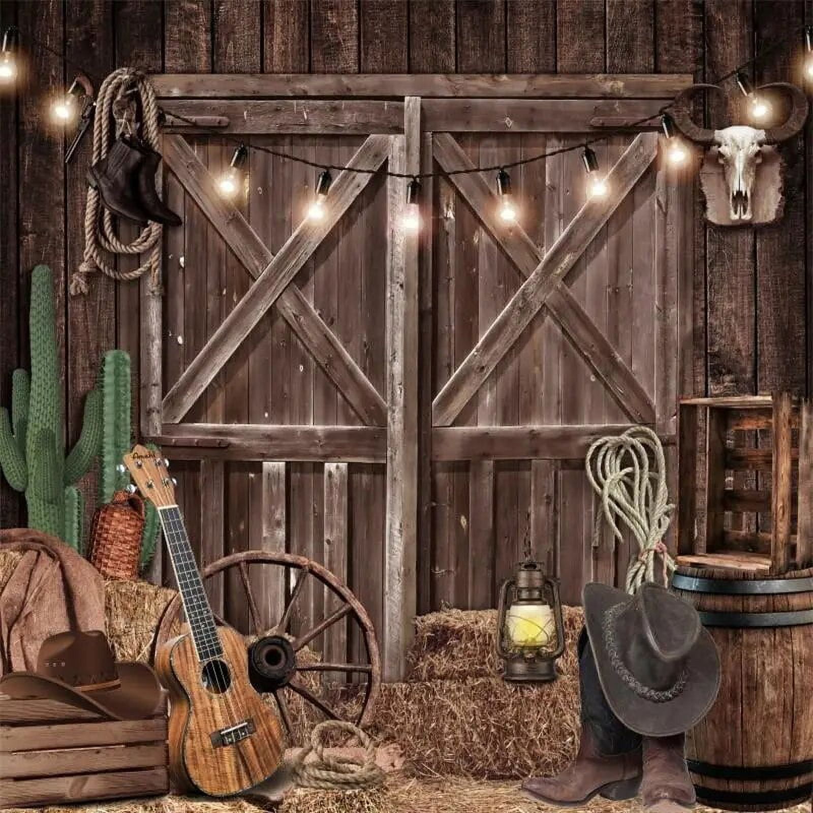 Western Cowboy Backdrop Wild West Vintage Wooden House Barn Door Cowboy Birthday Party Portrait ...