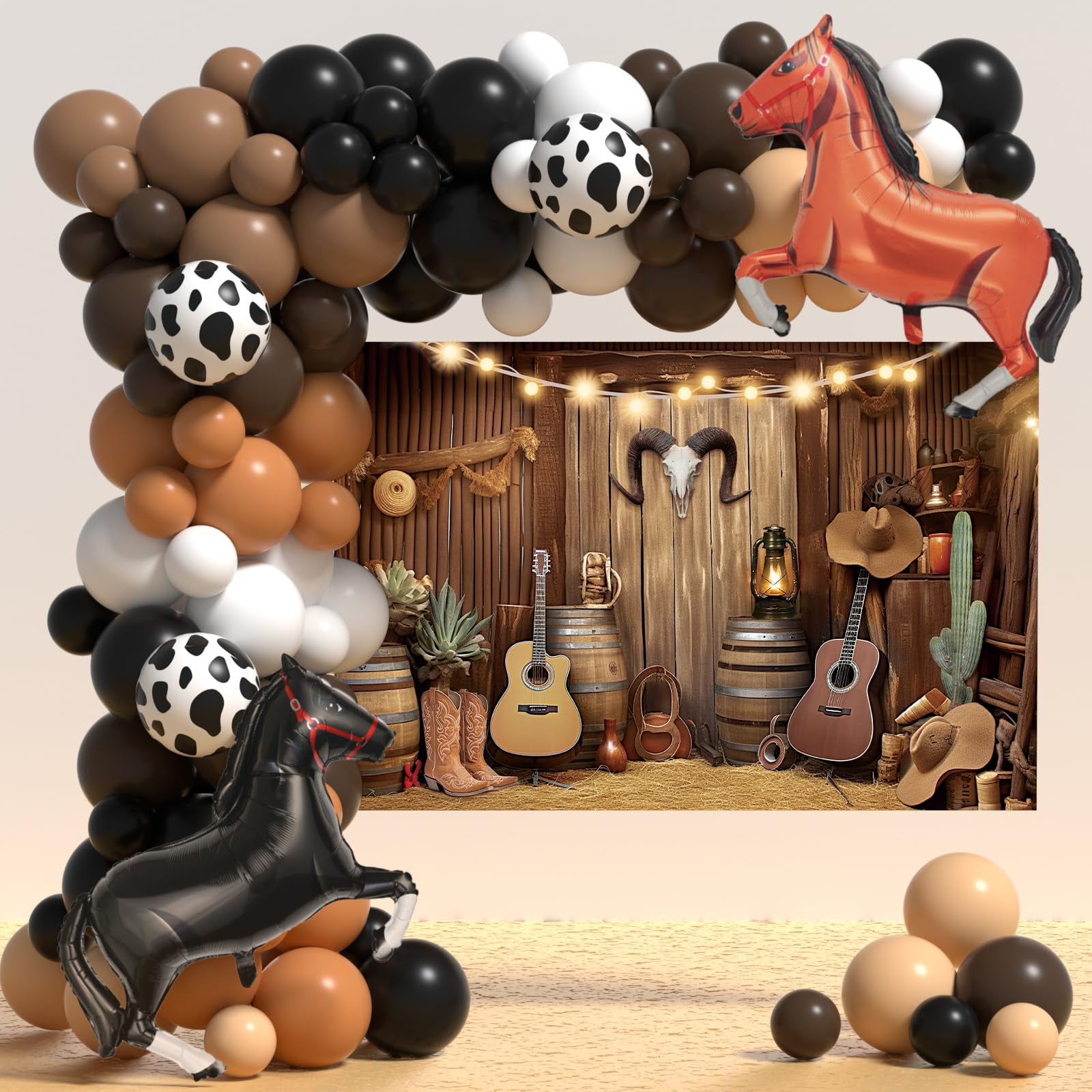 Western Cowboy Balloons Garland DHF10 Arch Kit with Backdrop 59 * 40 ...