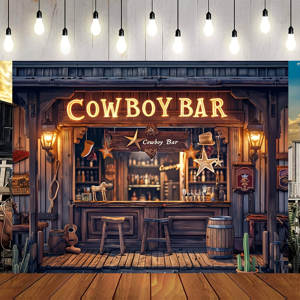 Western Cowboy Bar Backdrop Rustic Brown Wooden Tavern Wild West Saloon ...