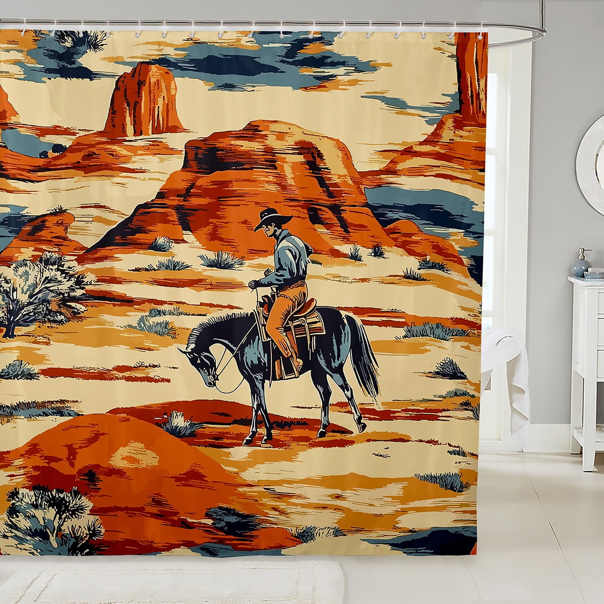 Western Cowboy Bath Curtain Western Farmstyle Shower Curtain American ...
