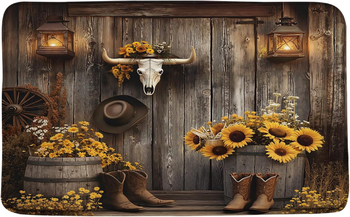 Western Cowboy Bath Mat Southwest Rustic Farmhouse Barn Door Country ...