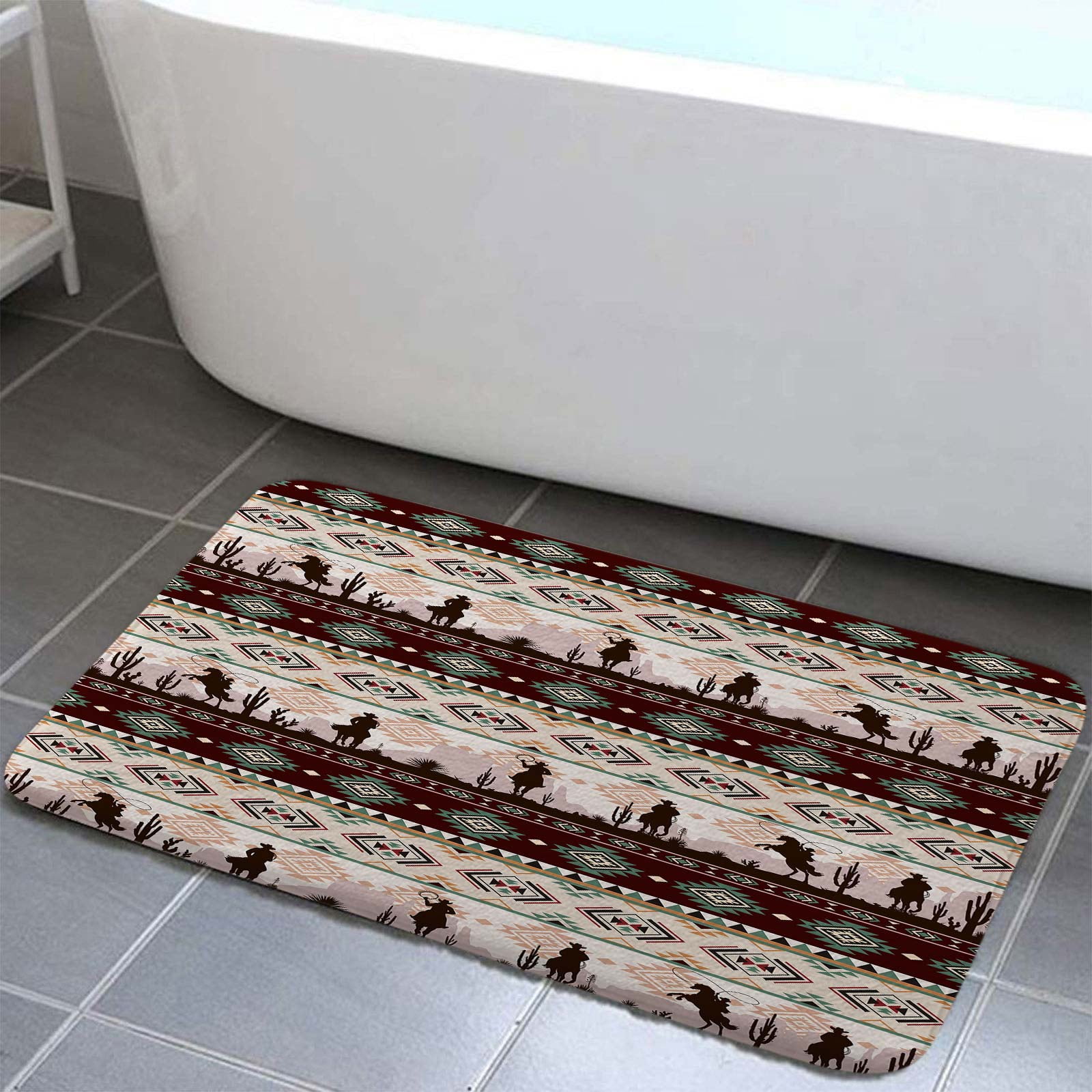 Western Cowboy Bath Rugs for Bathroom, Western Desert Aztec Bathroom ...