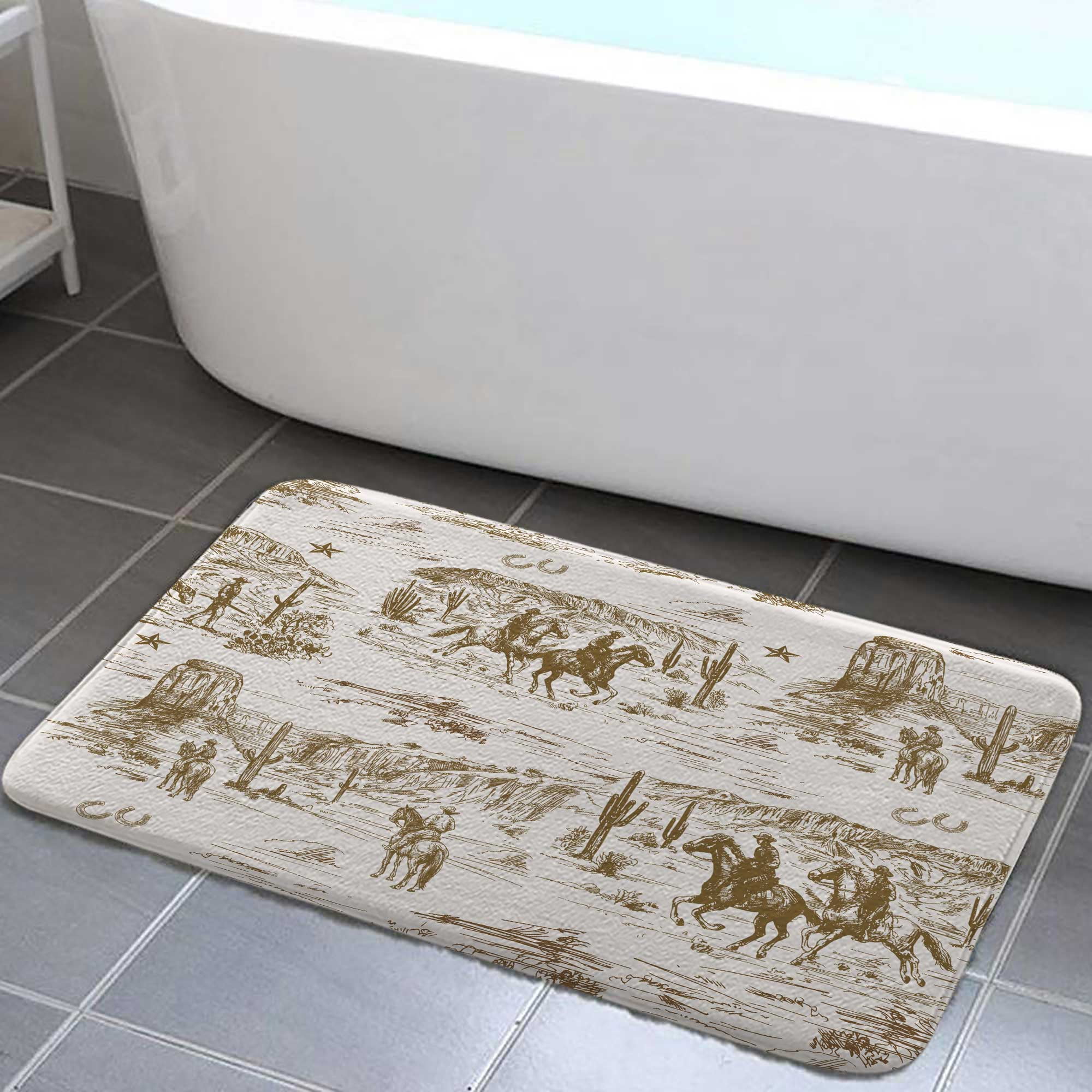 Western Cowboy Bathroom Rug, Southwestern Desert Cowboy Bathroom Mat ...