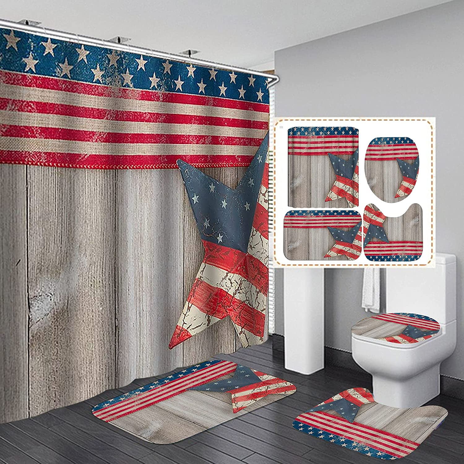 Western Cowboy Bathroom Shower Curtain And Rug Set Brown Barn Wood ...