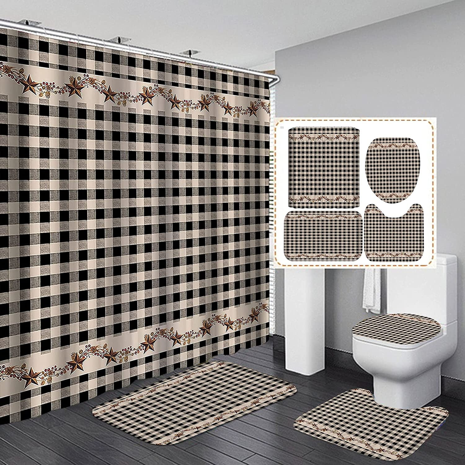 Western Cowboy Bathroom Shower Curtain And Rug Set Brown Barn Wood ...