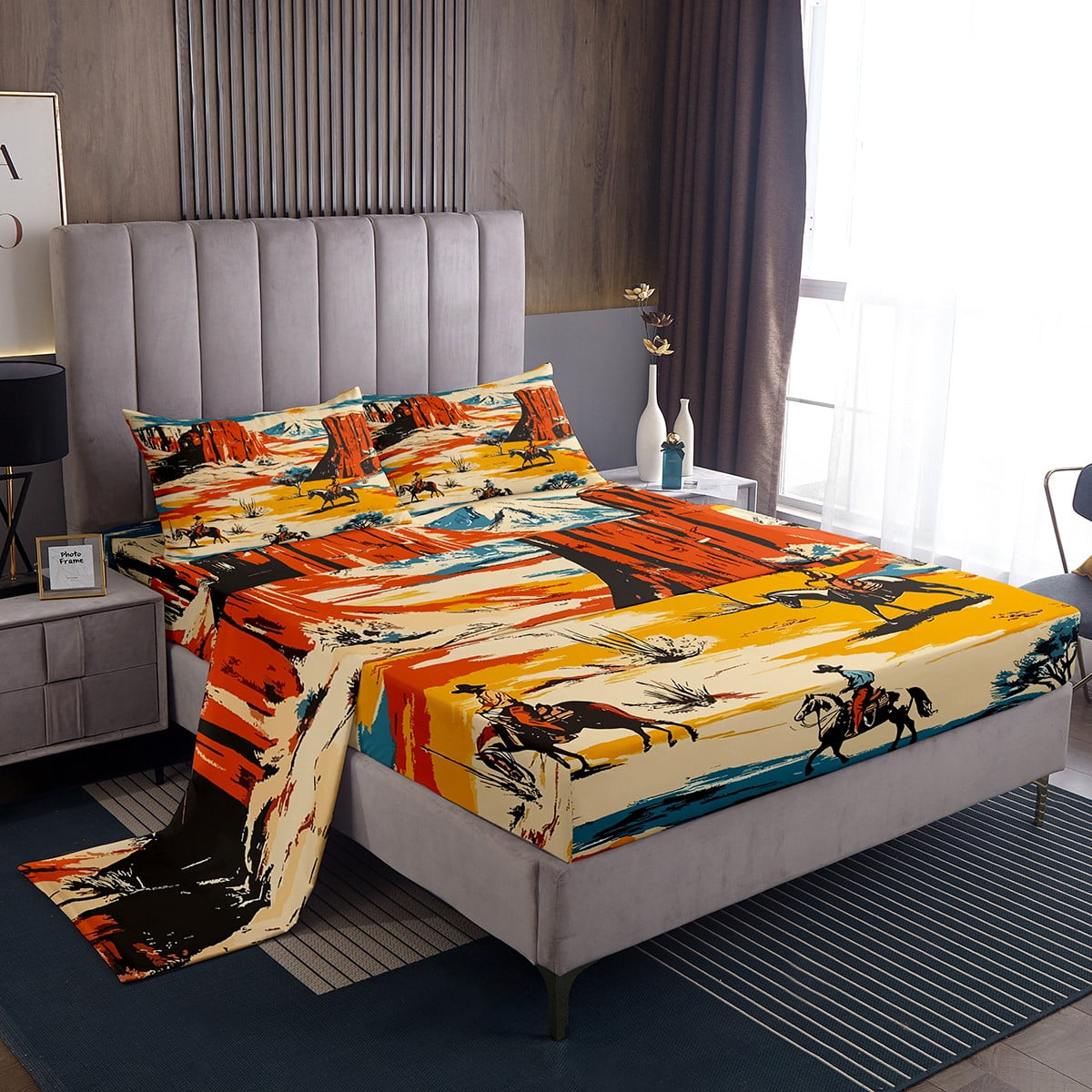 Western Cowboy Bed Sheets Queen Size American West Desert Sheets Rustic ...