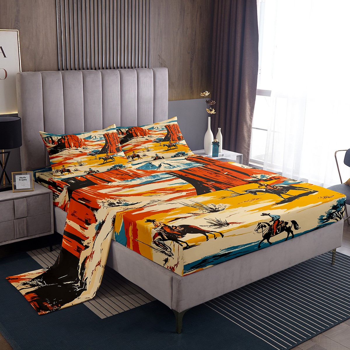 Western Cowboy Bed Sheets Twin Size American West Desert Sheets Rustic ...