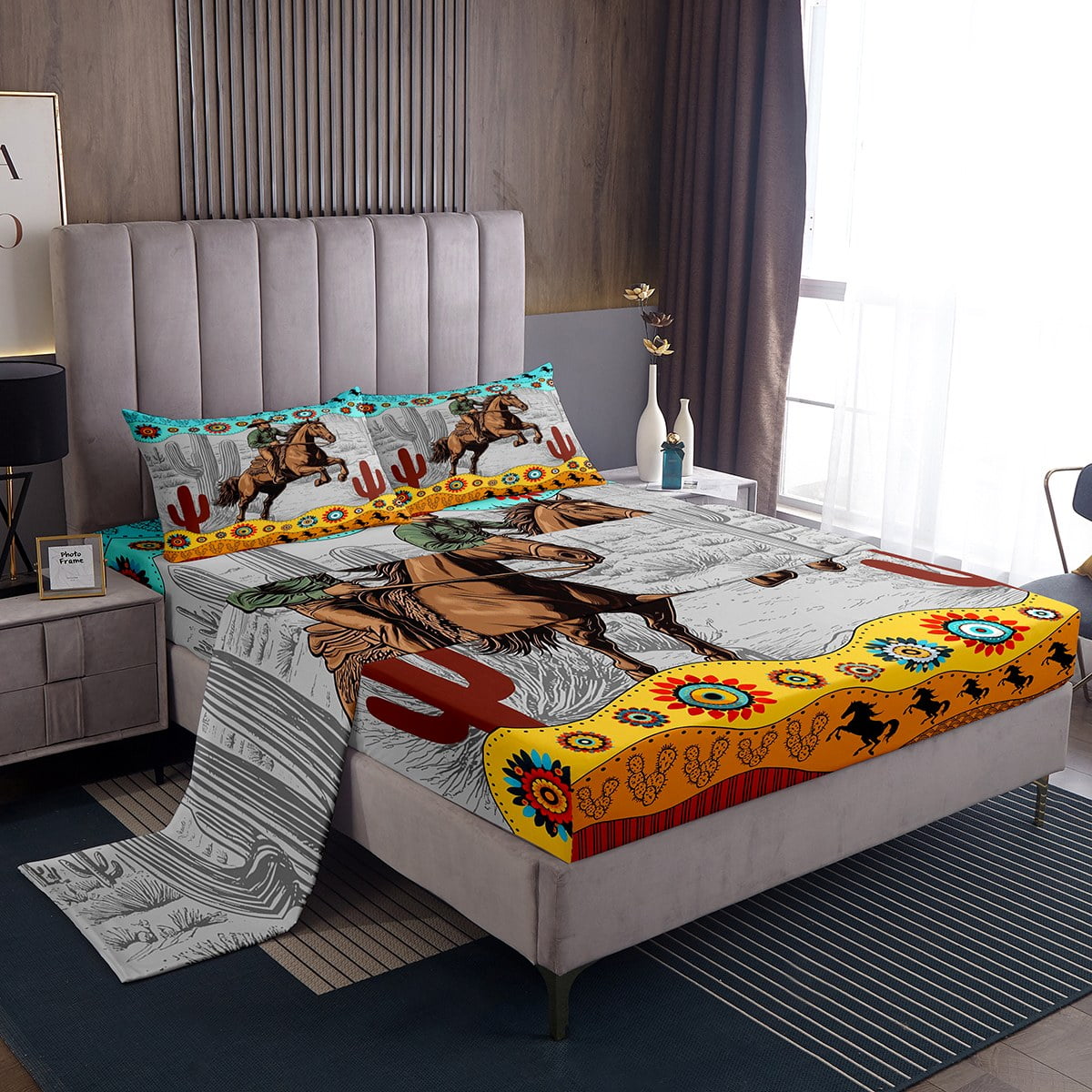 Western Cowboy Bed Sheets Twin Size Teens Rustic Farmhouse Sheets ...