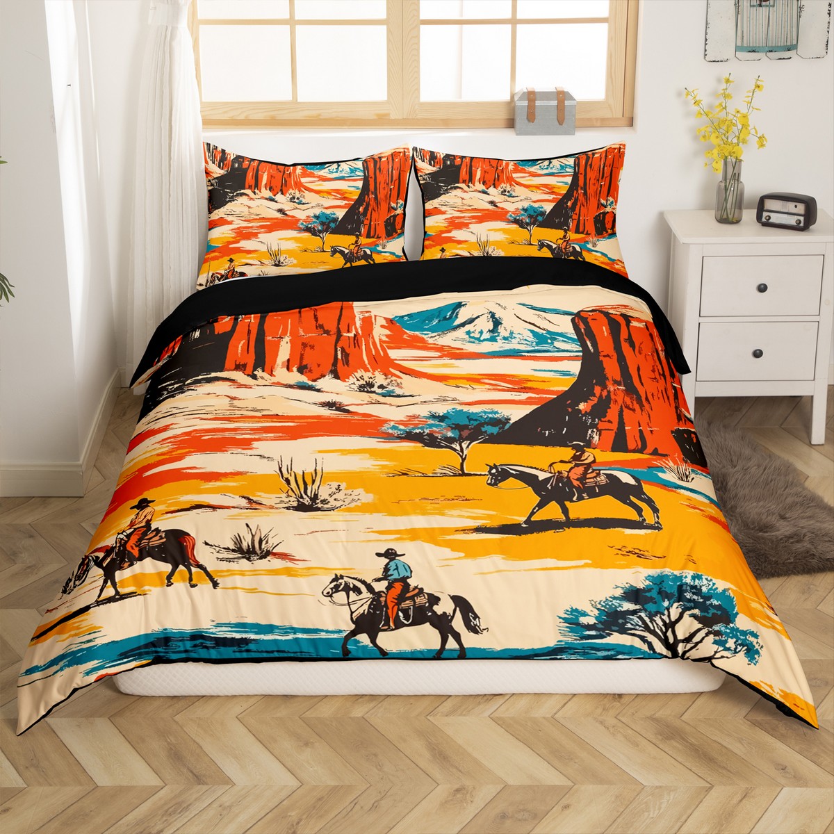 Western Cowboy Bedding Sets Queen Size American West Desert Duvet Cover ...