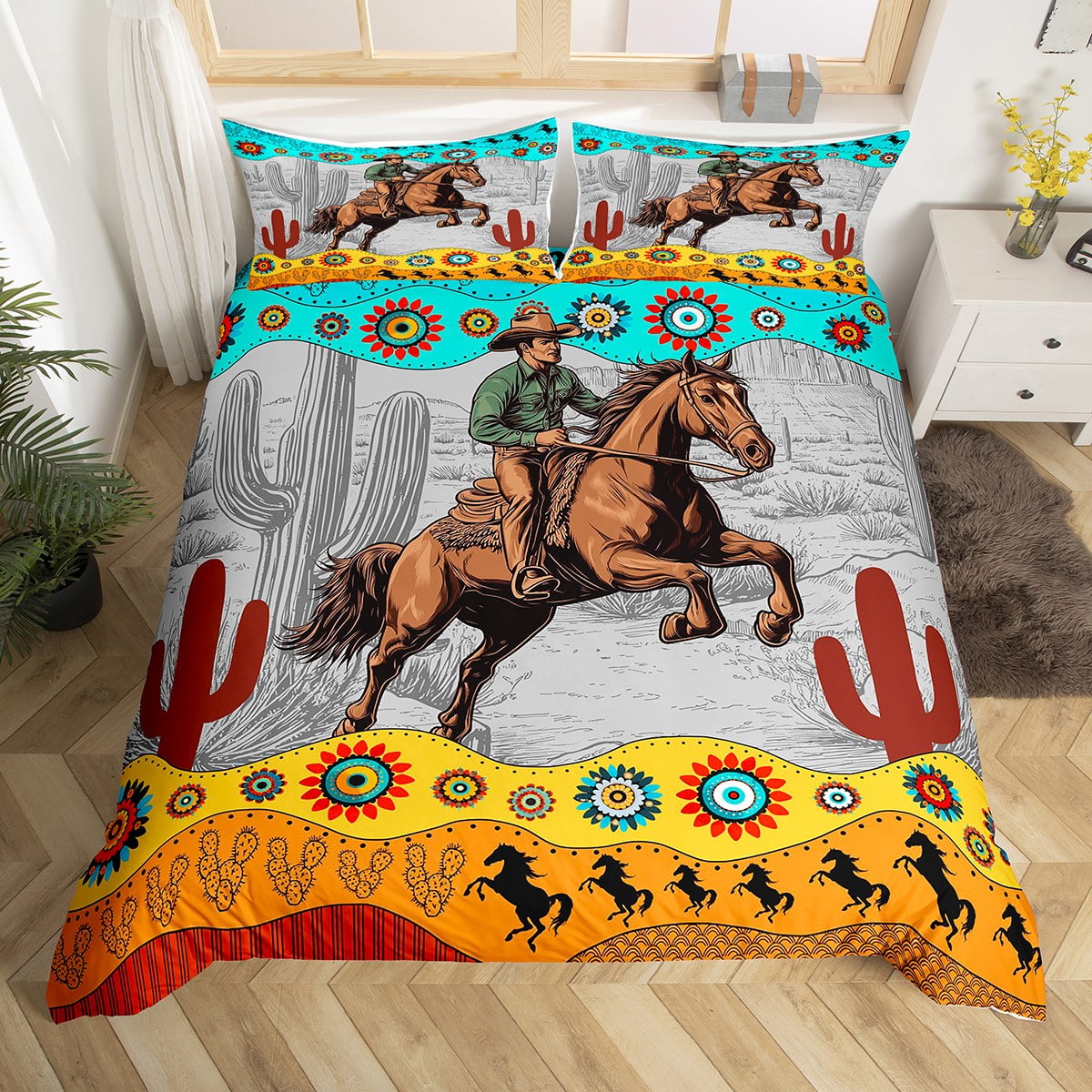 Western Cowboy Bedding Sets Teens Rustic Farmhouse Duvet Cover Desert ...
