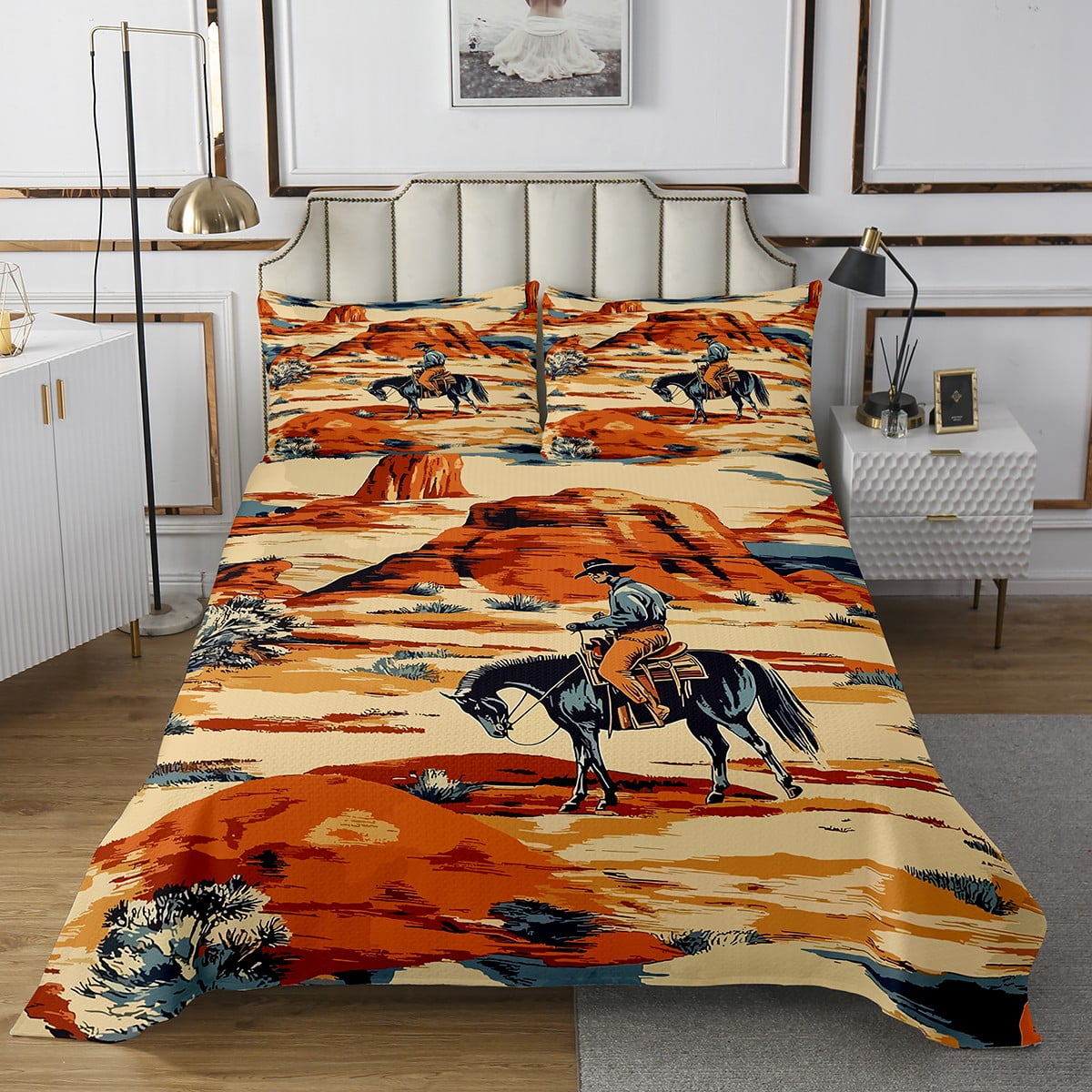 Western Cowboy Bedspread Western Farmstyle King Quilt Set American West ...