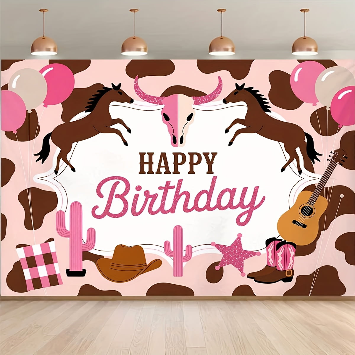Western Cowboy Birthday Backdrop Pink and White Cowgirl Birthday ...