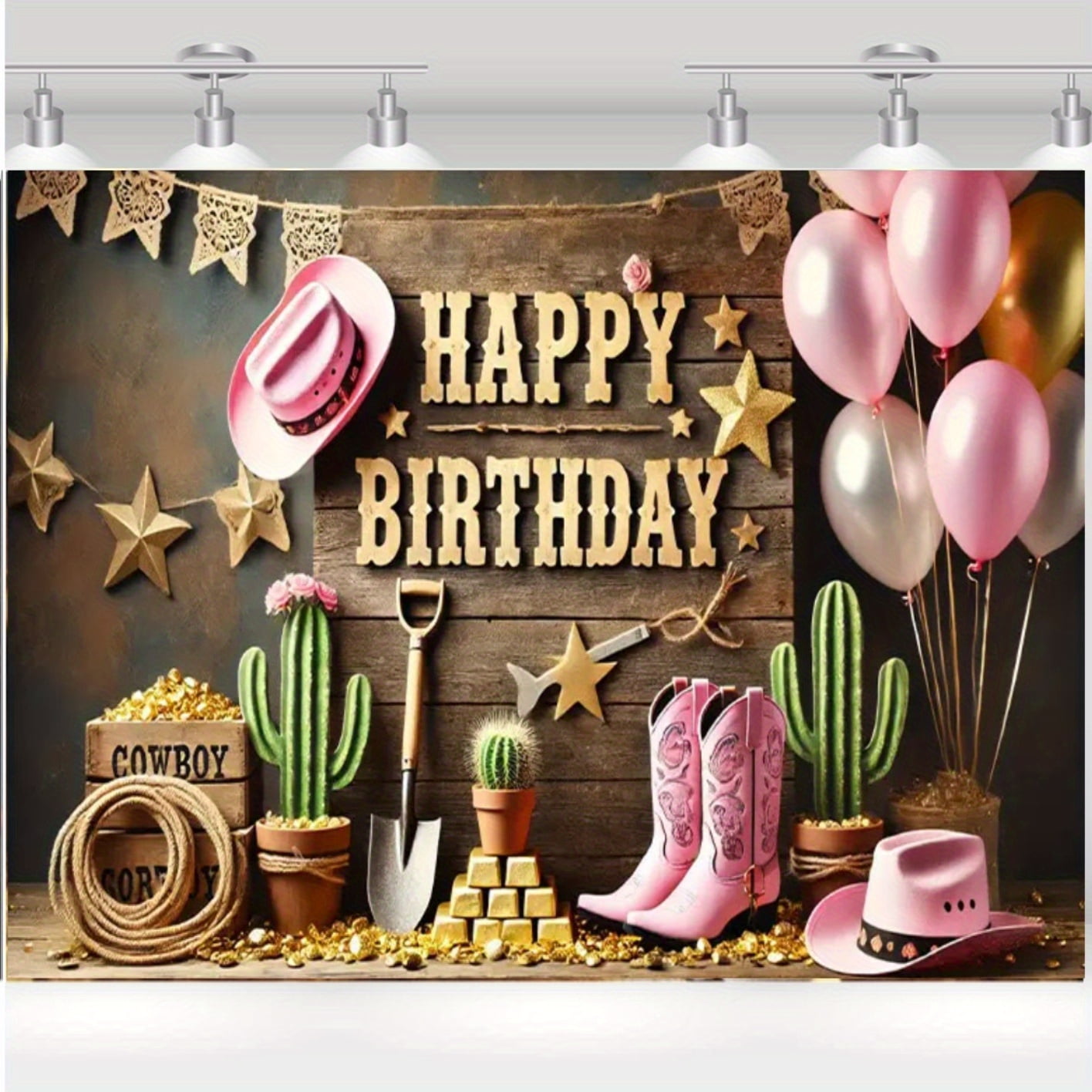 Western Cowboy Birthday Backdrop Rustic Farmhouse Wood Board Happy ...
