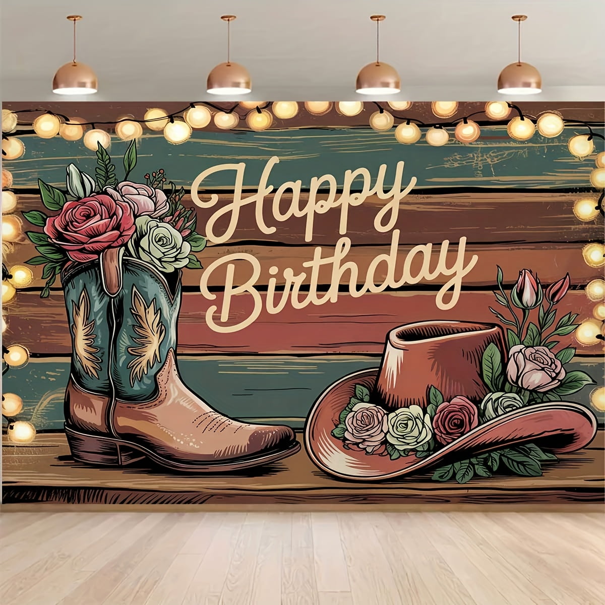 Western Cowboy Birthday Backdrop Rustic Wood Board Cartoon Baby Shower ...