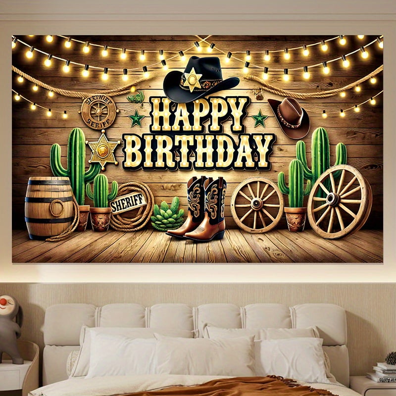 Western Cowboy Birthday Backdrop Rustic Wood Board Cartoon Baby Shower ...