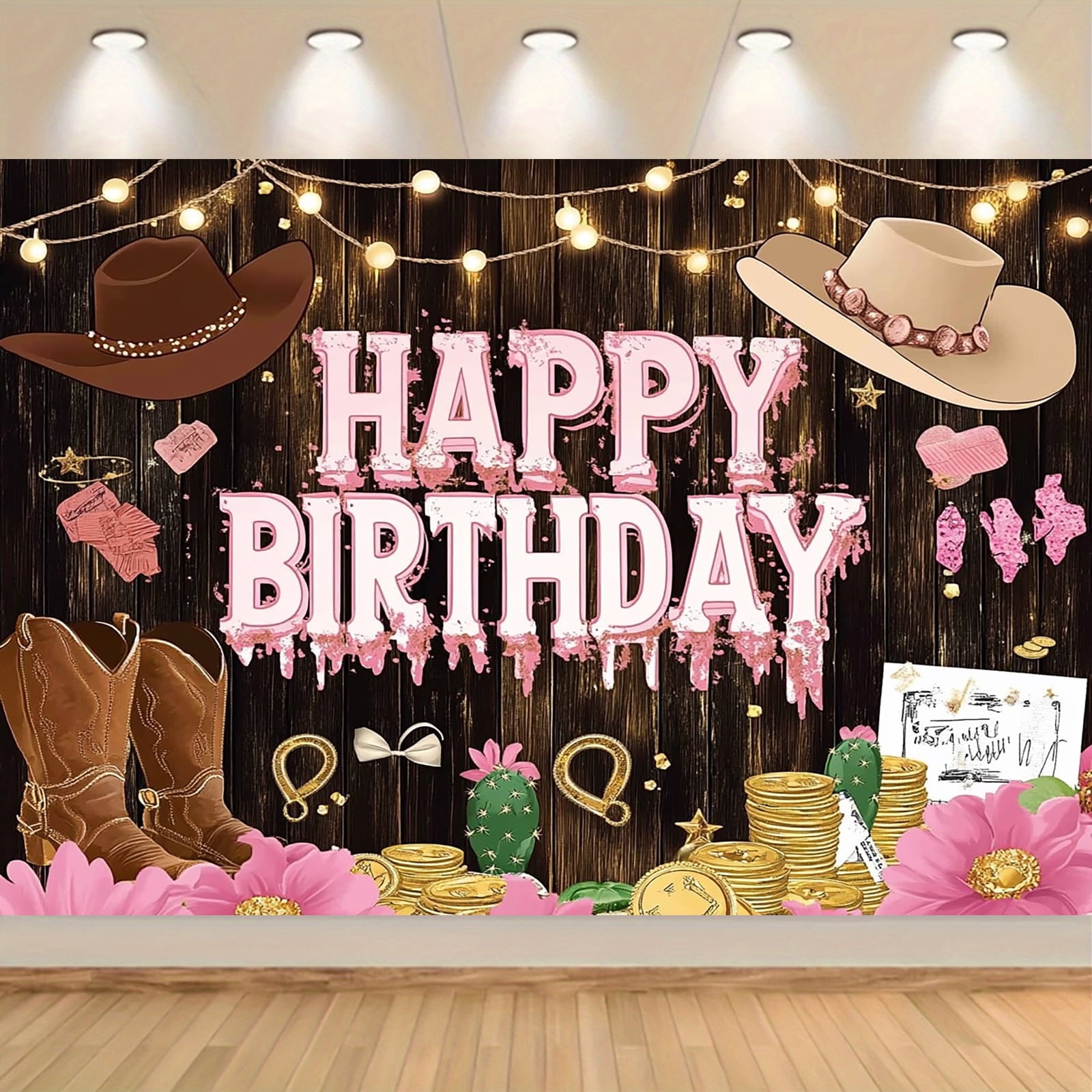 Western Cowboy Birthday Backdrop Rustic Wood Board Happy Birthday ...