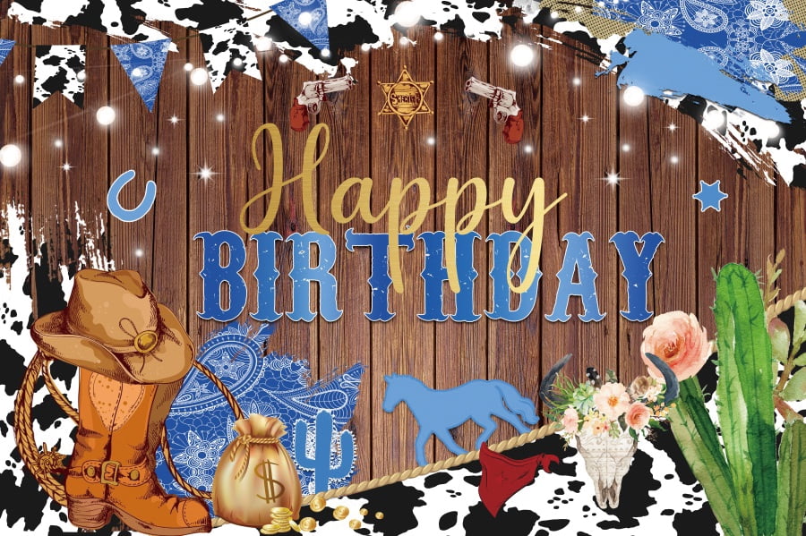 Western Cowboy Birthday Backdrop Wild West Theme Wood Board Cactus ...