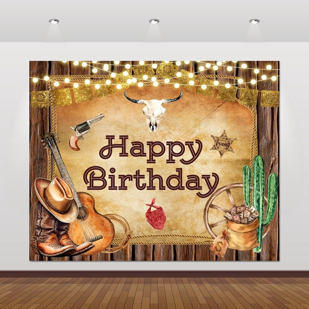 Western Cowboy Birthday Banner Backdrop Wild West Rodeo Decor Cowboy ...
